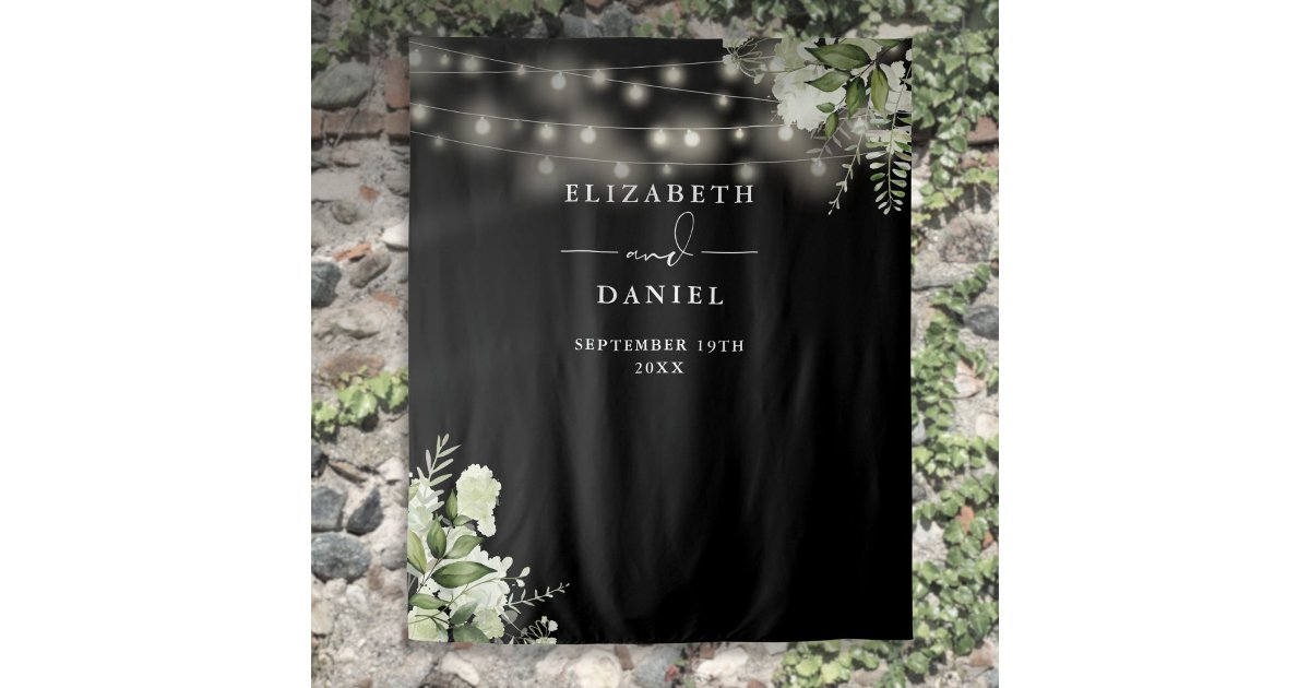 Black And White Greenery Wedding Photo Backdrop | Zazzle