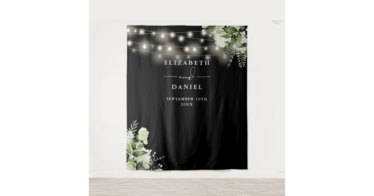 Black And White Greenery Wedding Photo Backdrop | Zazzle