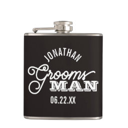 Black and White Groomsman Vinyl Wrapped Flask | Zazzle