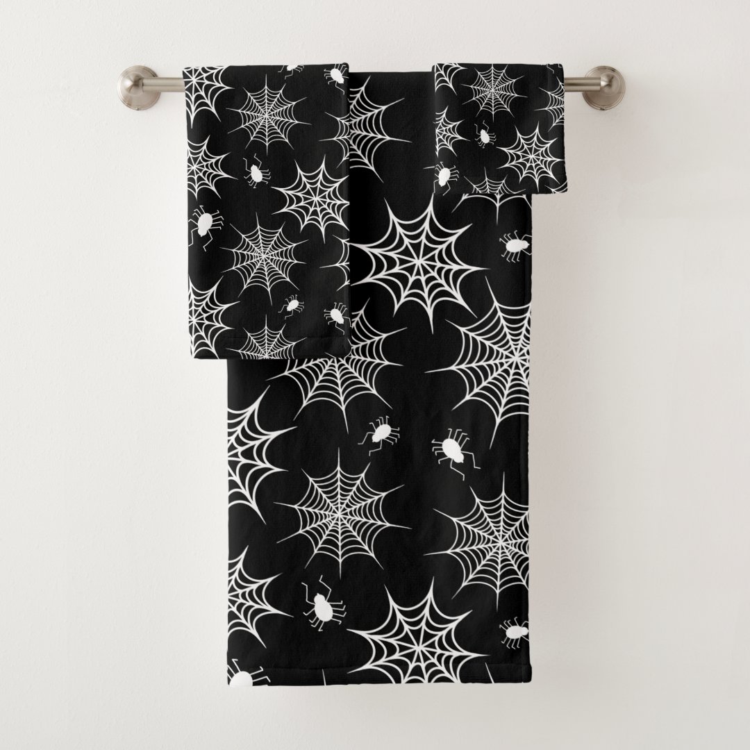 Black and White Halloween Spiders Cobwebs Bath Towel Set | Zazzle