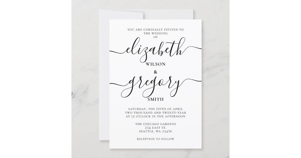 Black and White Handwritten Calligraphy Wedding Invitation | Zazzle