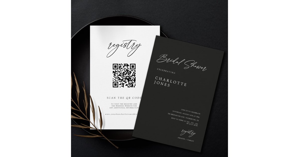 Black and White Handwritten QR Code Bridal Shower Invitation | Zazzle