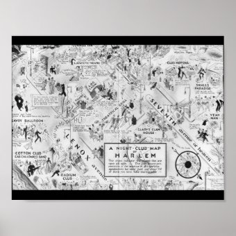 black and white harlem night clubs map poster | Zazzle