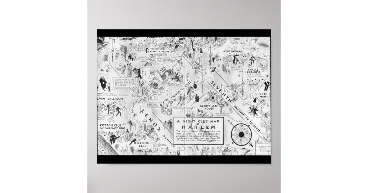 black and white harlem night clubs map poster | Zazzle