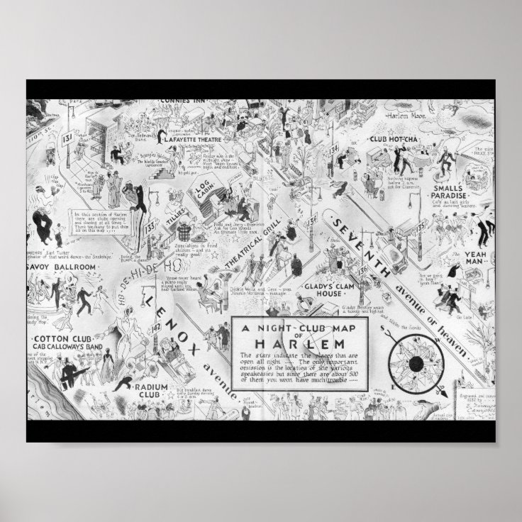 black and white harlem night clubs map poster | Zazzle