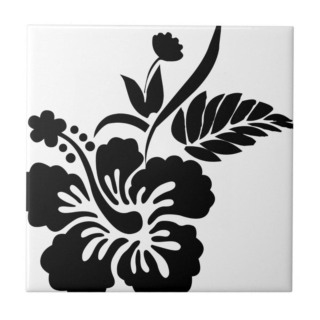 Black and white Hawaiian flowers Tile | Zazzle