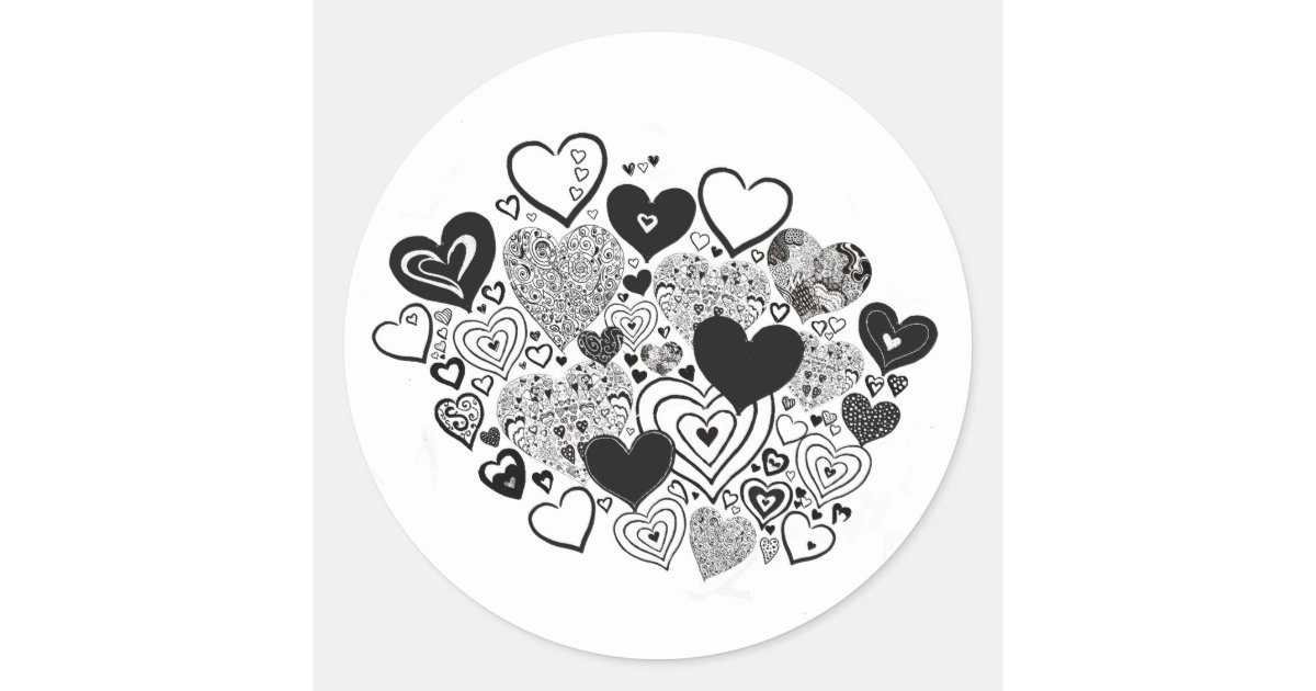 Black and white heart stickers | Zazzle
