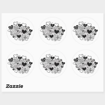 Black and white heart stickers | Zazzle