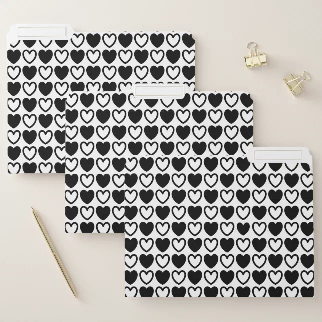 Black and White Hearts File Folder | Zazzle