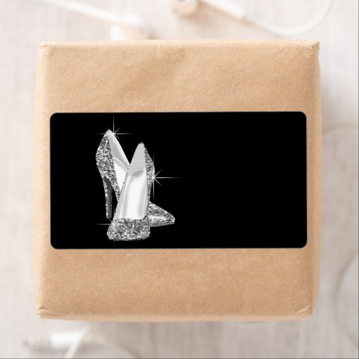 Black and White High Heel Shoe Label | Zazzle