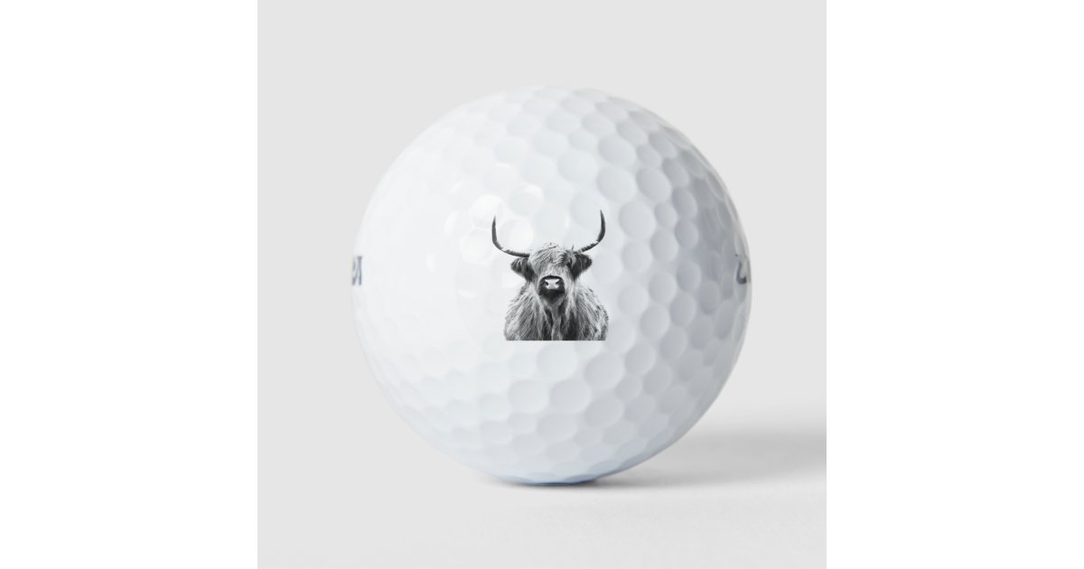 Black and White Highland Cow Portrait Golf Balls | Zazzle