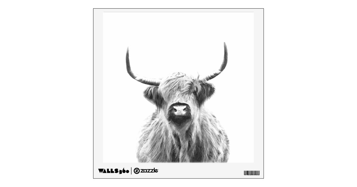 Black and White Highland Cow Wall Decal | Zazzle