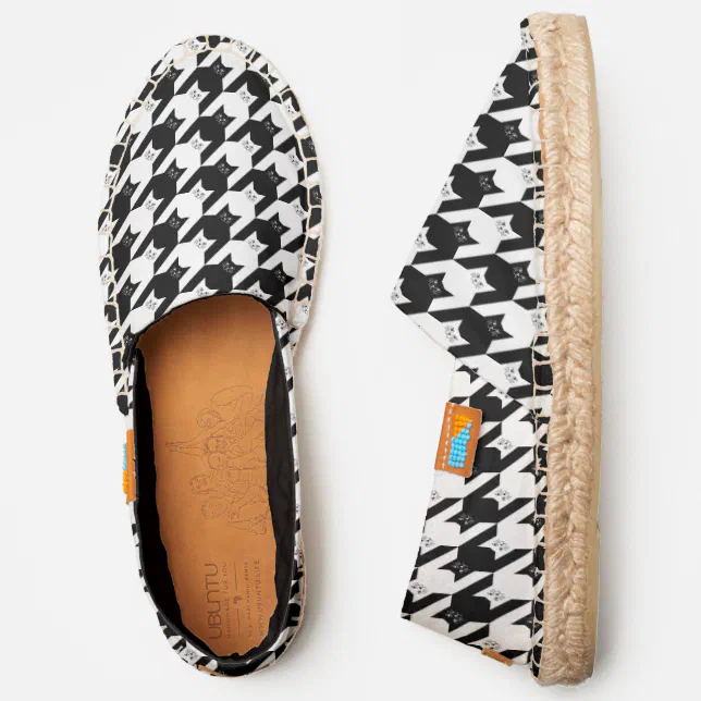 Black and White Houndstooth Pattern Cats Espadrilles | Zazzle