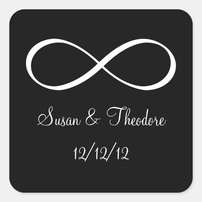 Black and White Infinity Symbol Save the Date Square Sticker | Zazzle