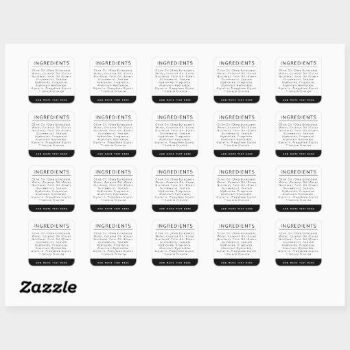 Black and white ingredient listing product label | Zazzle