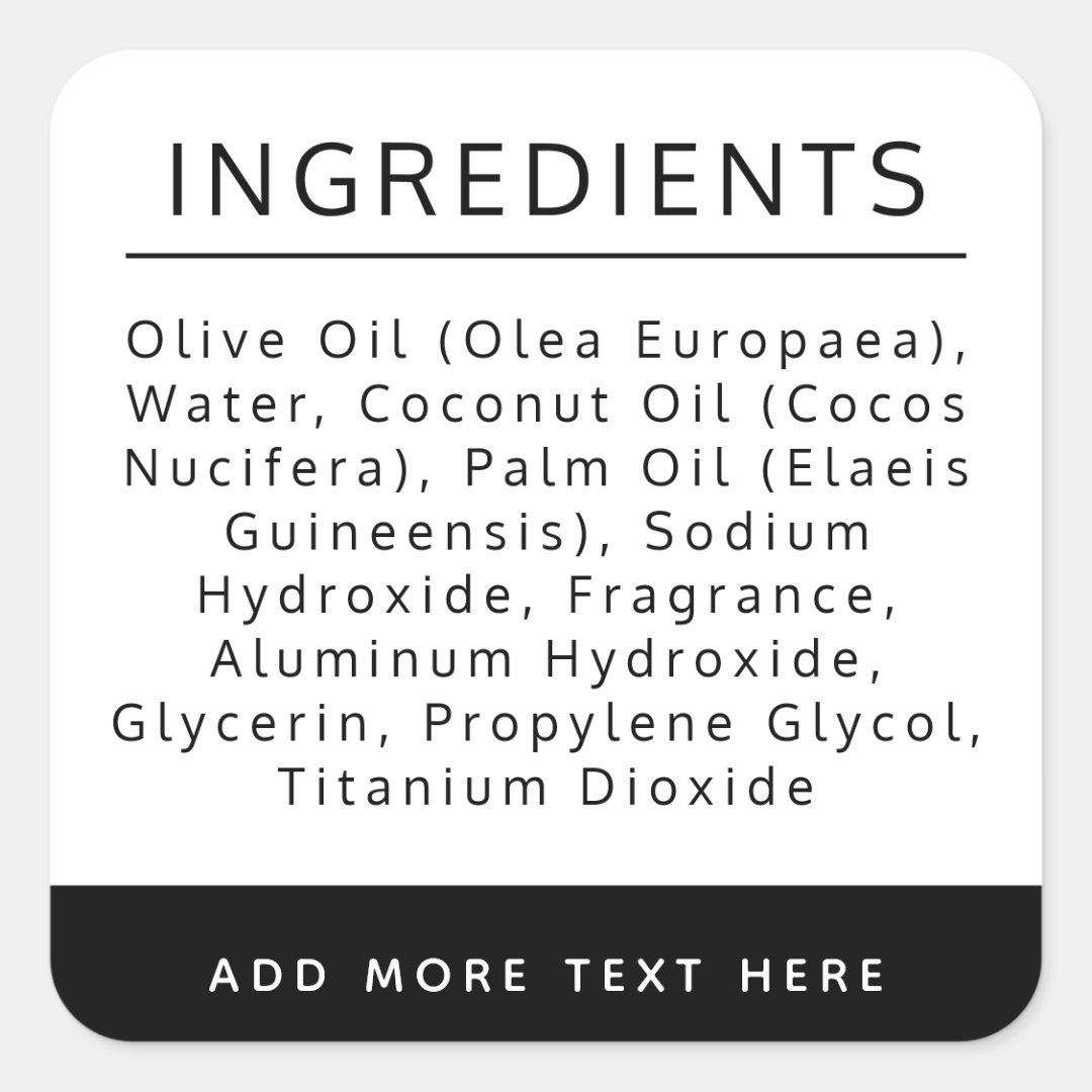 Black and white ingredient listing product label | Zazzle