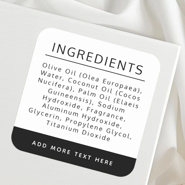 Black and white ingredient listing product label | Zazzle