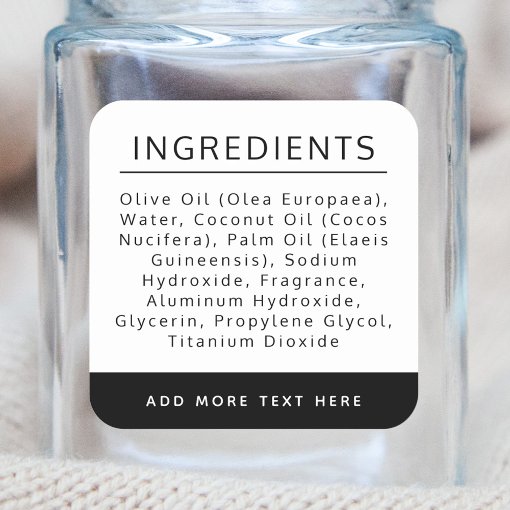 Black and white ingredient listing product label | Zazzle