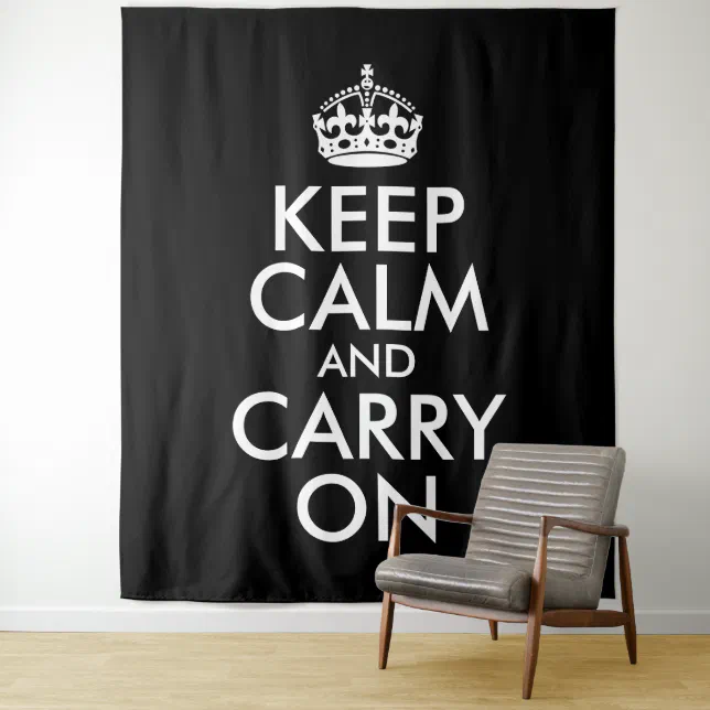 Black and White Keep Calm and Carry On Tapestry | Zazzle