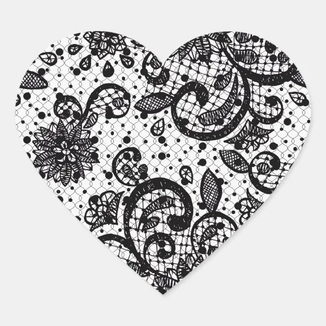 Black and White Lace Heart Sticker | Zazzle