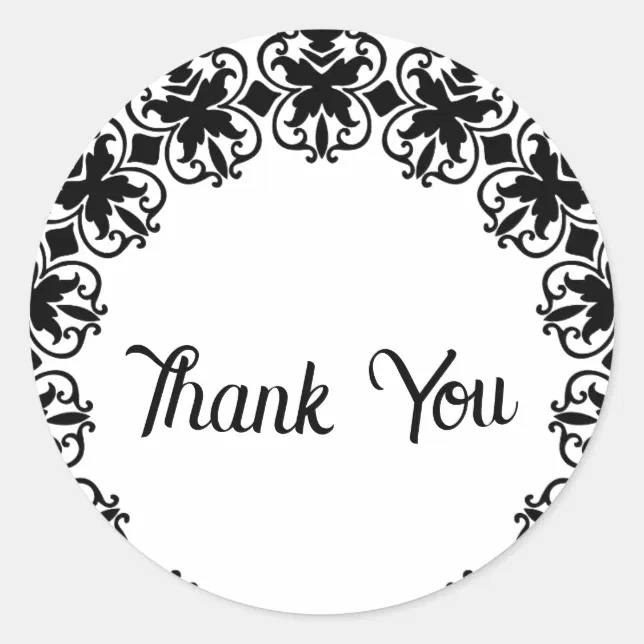 Black and White Lacey Thank You Classic Round Sticker | Zazzle
