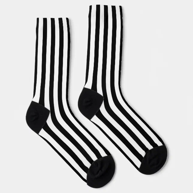 Black and White Large Size Vertical Stripes Socks | Zazzle