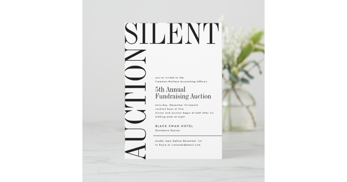 Black and White Large Text Silent Auction Invitation | Zazzle