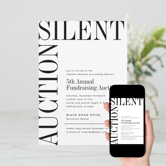 Black and White Large Text Silent Auction Invitation | Zazzle
