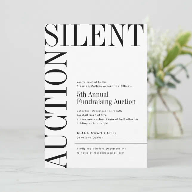 Black and White Large Text Silent Auction Invitation | Zazzle