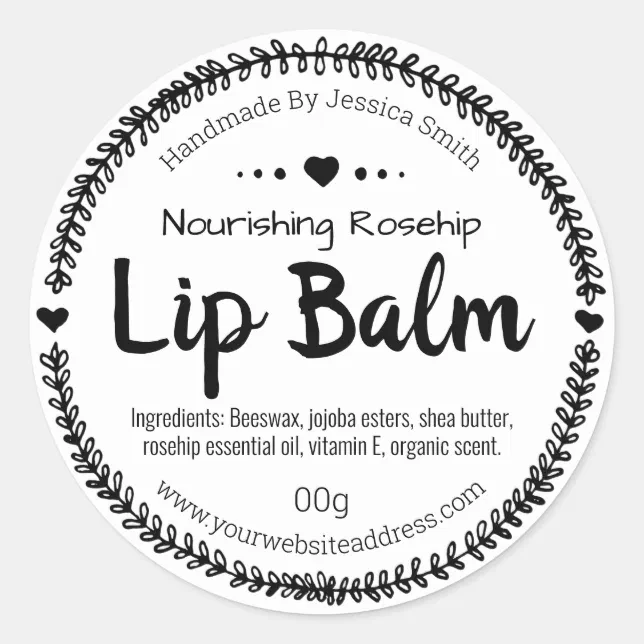 Black And White Leaf Frame Lip Balm Pot Labels | Zazzle
