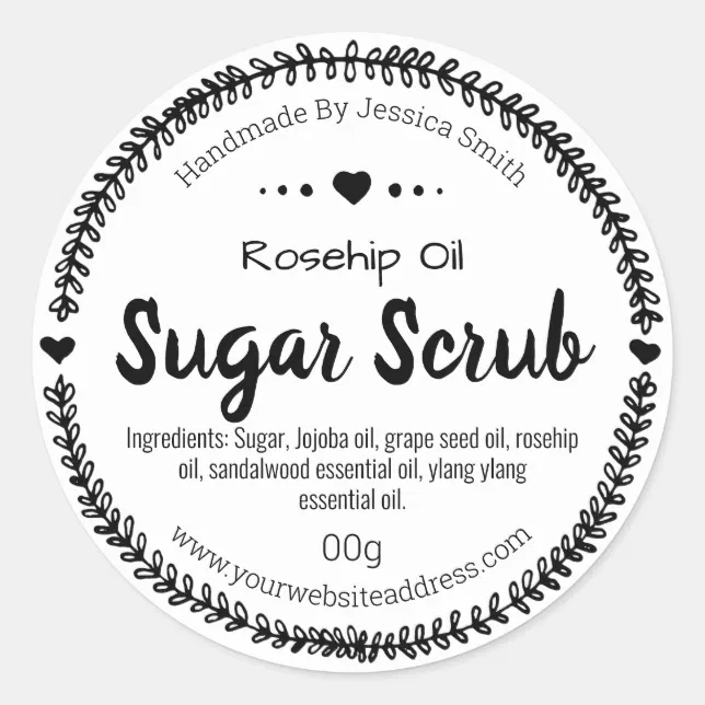 Black And White Leaf Handmade Sugar Scrub Labels | Zazzle