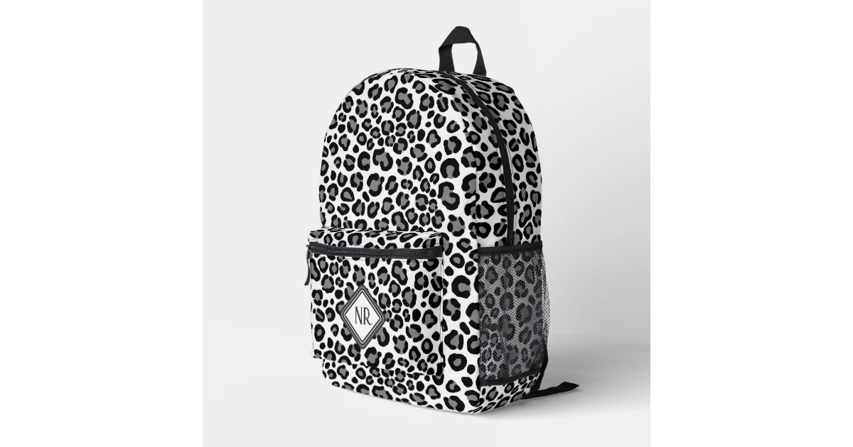 Black and White Leopard Pattern Cheetah Monogram Printed Backpack | Zazzle