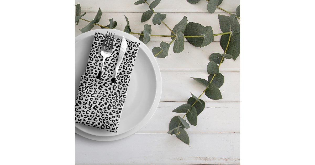 Black and White Leopard Print Cloth Napkin | Zazzle
