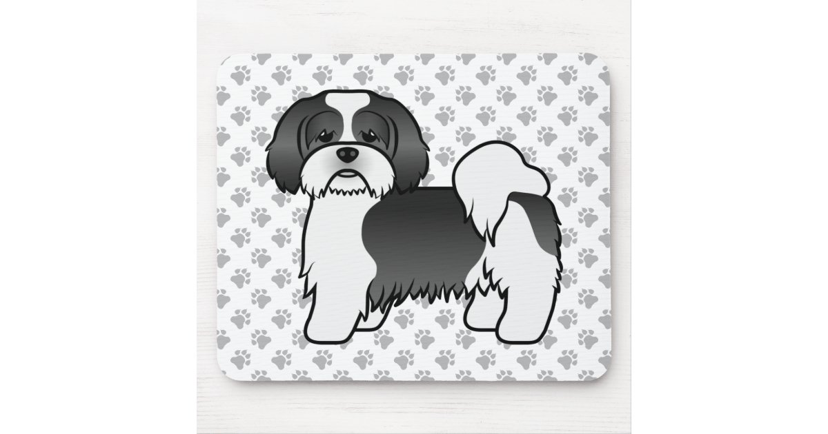 Black And White Lhasa Apso Cute Cartoon Dog Mouse Pad | Zazzle