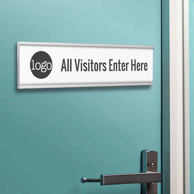 Black and White - Logo - All Visitors Enter Here Door Sign | Zazzle