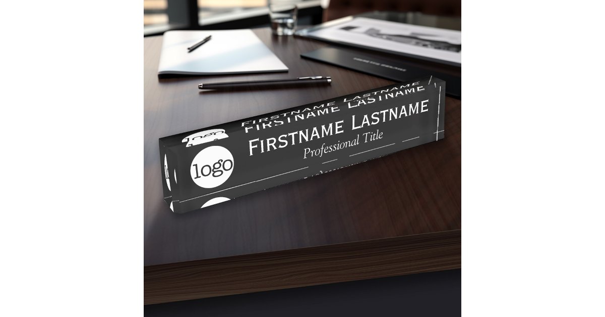 Black and White - Logo, Name, Professional Title Nameplate | Zazzle