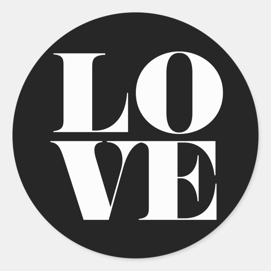 Black and White Love Typography Valentine's Day Classic Round Sticker ...