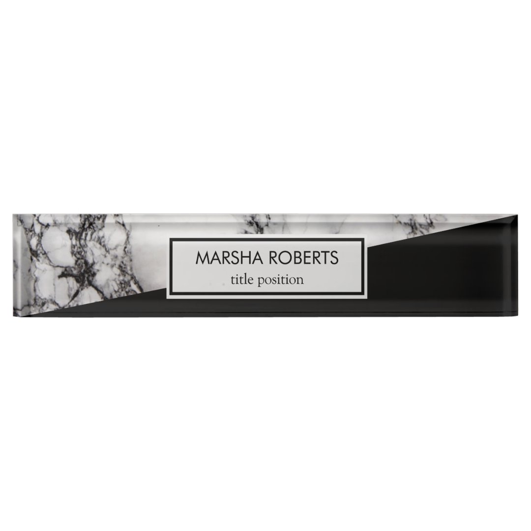 Black And White Marble And Triangle Desk Name Plate | Zazzle