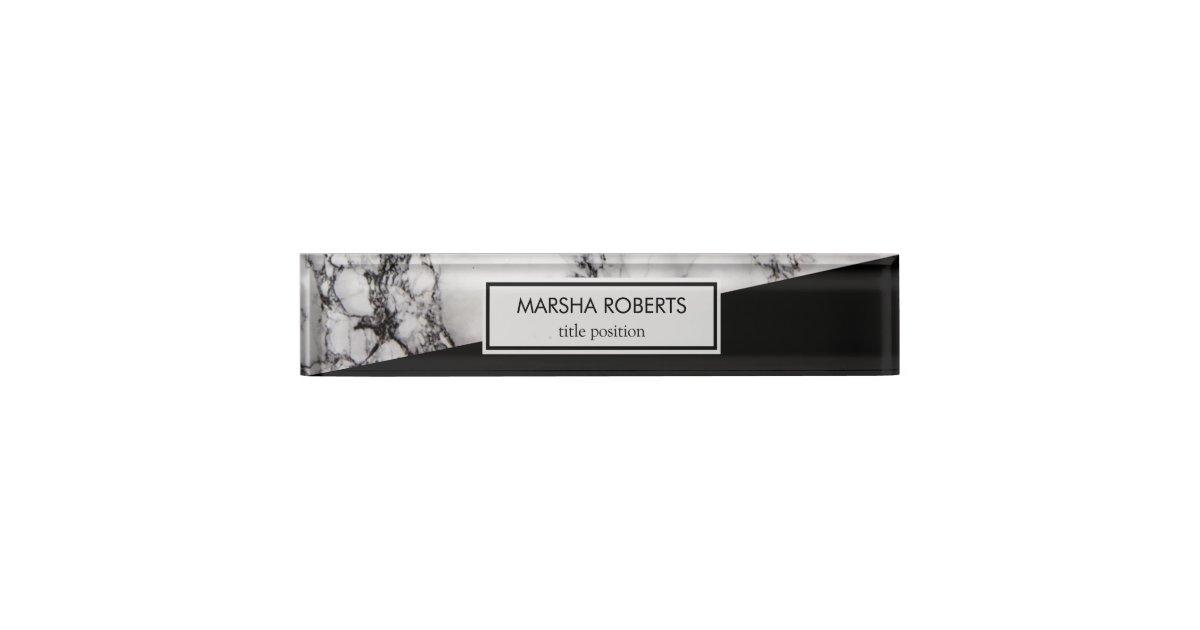 Black And White Marble And Triangle Desk Name Plate | Zazzle