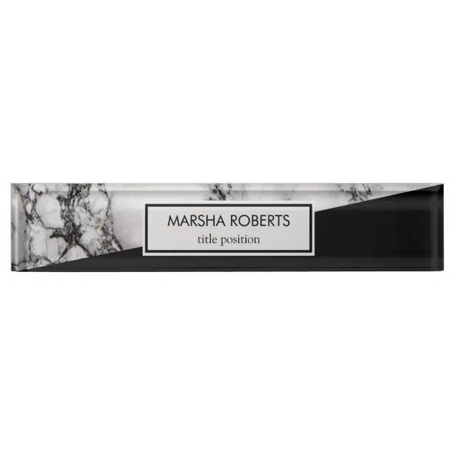 Black And White Marble And Triangle Desk Name Plate | Zazzle
