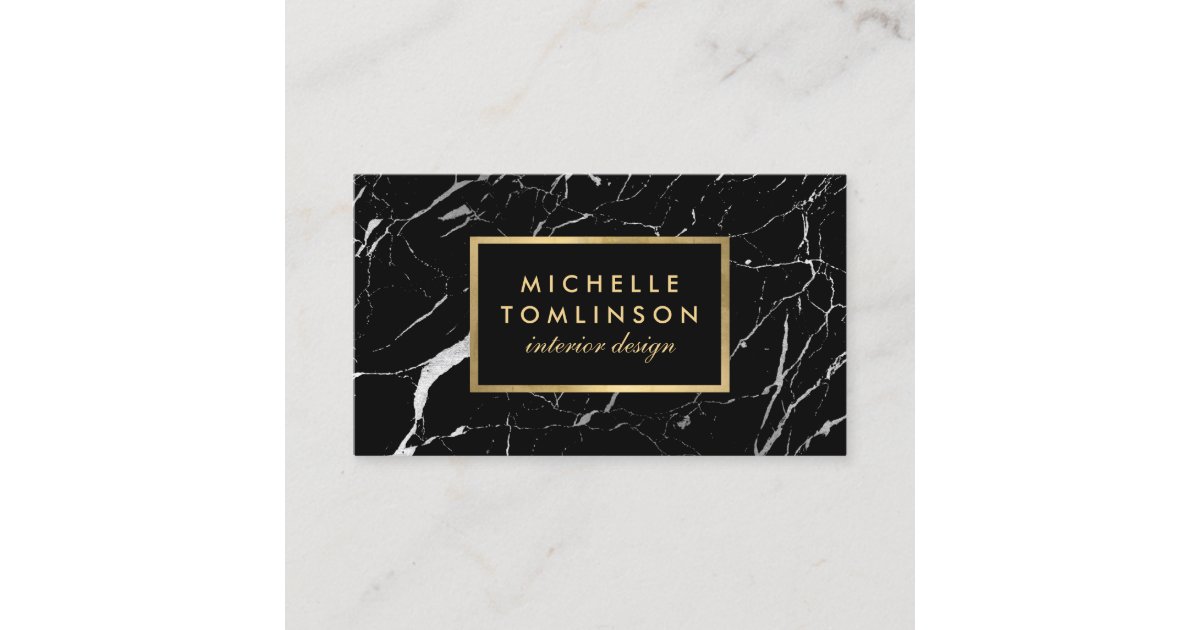 Black and White Marble Designer with Faux Gold Business Card | Zazzle