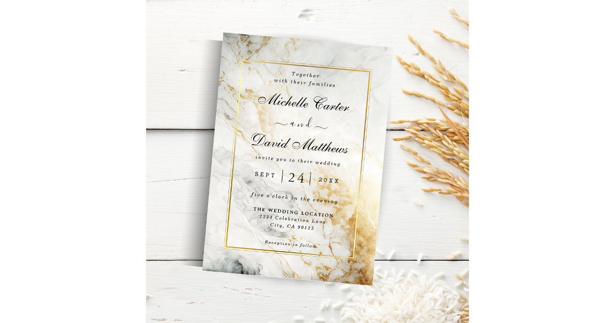 Black And White Marble Wedding Invitation | Zazzle