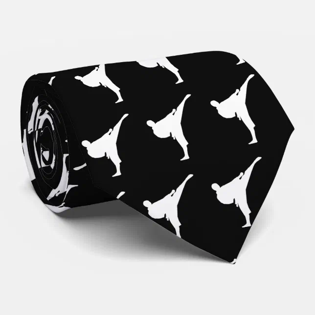 Black and white martial art karate kick pattern neck tie | Zazzle