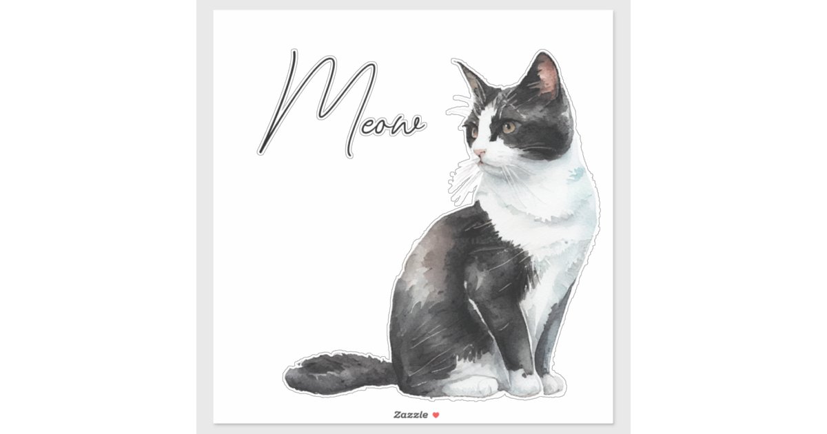 Black and White Meow Cat Sticker | Zazzle