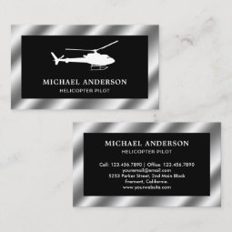 Black and White Metallic Steel Helicopter Pilot Business Card | Zazzle