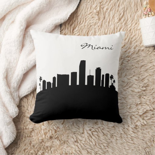 Black and White Miami Skyline Throw Pillow | Zazzle