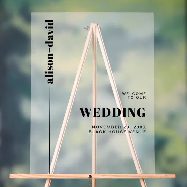 Black and white minimalist frosted wedding WELCOME Acrylic Sign | Zazzle