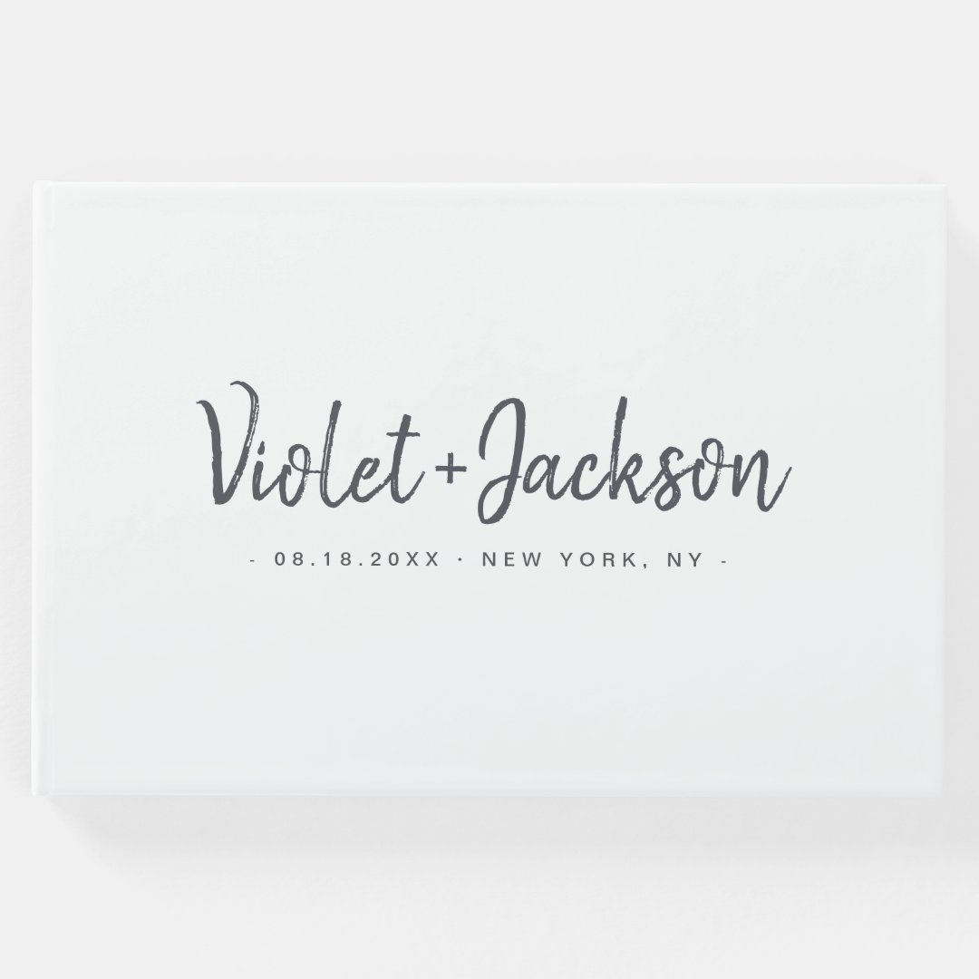 Black and white minimalist handwritten script guest book | Zazzle