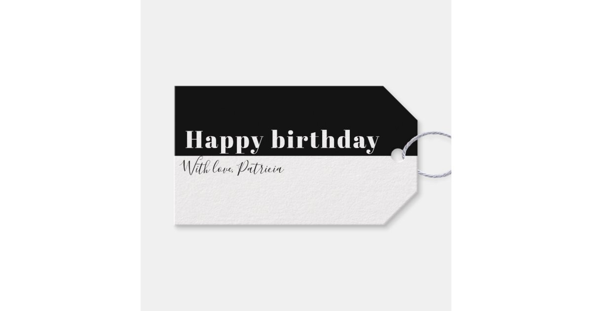 Black And White Minimalist Happy Birthday Custom Gift Tags | Zazzle
