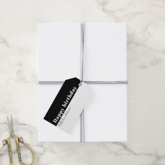 Black And White Minimalist Happy Birthday Custom Gift Tags | Zazzle